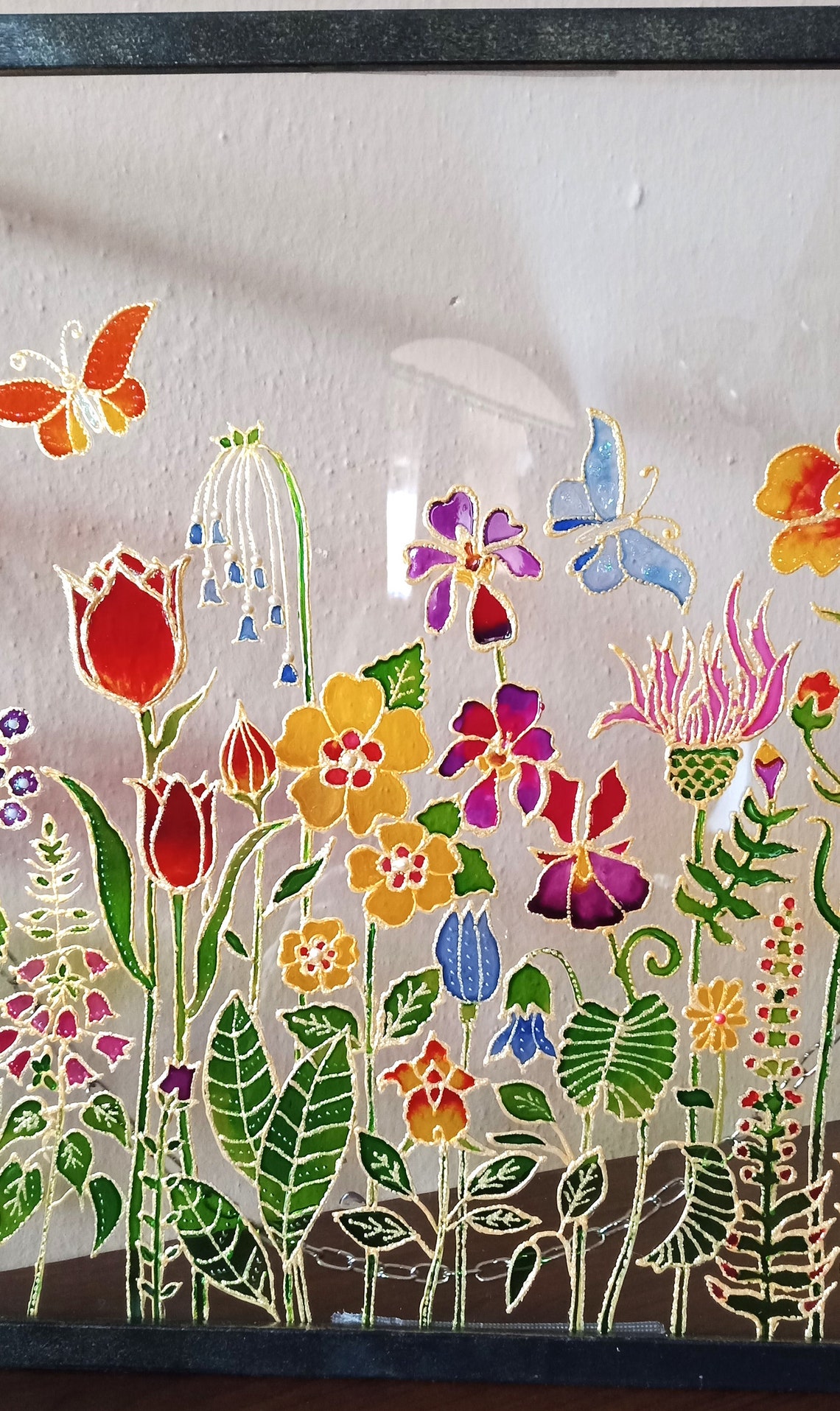 Meadow Flowers 165х125 Stained Glass Panel Colorful - Etsy