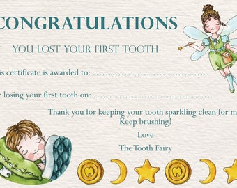 Tooth Fairy Certificate Lost First Tooth Neutral - Etsy