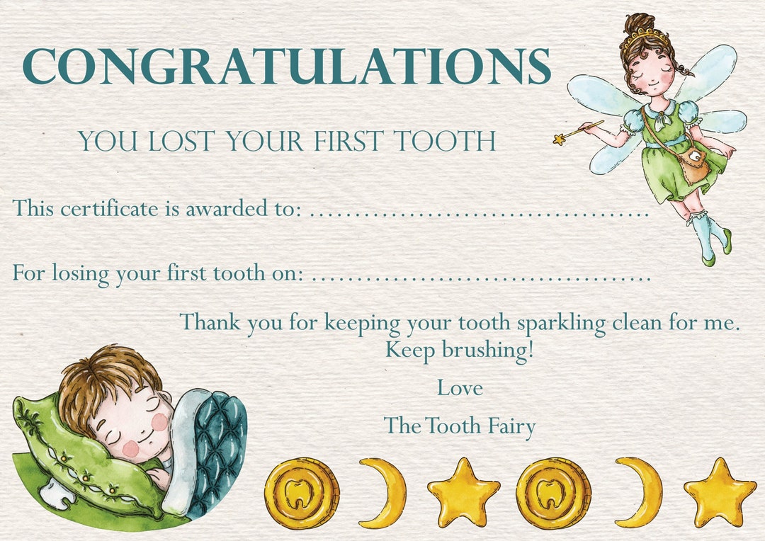 Tooth Fairy Certificate - Lost First Tooth Boy - Etsy