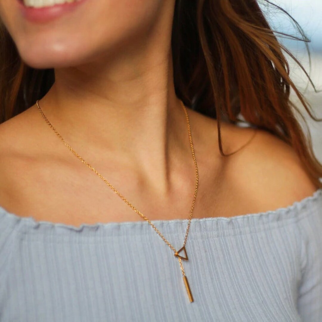 Minimalist Chain Golden Triangle Pendant Triangular Pendant Chain ...