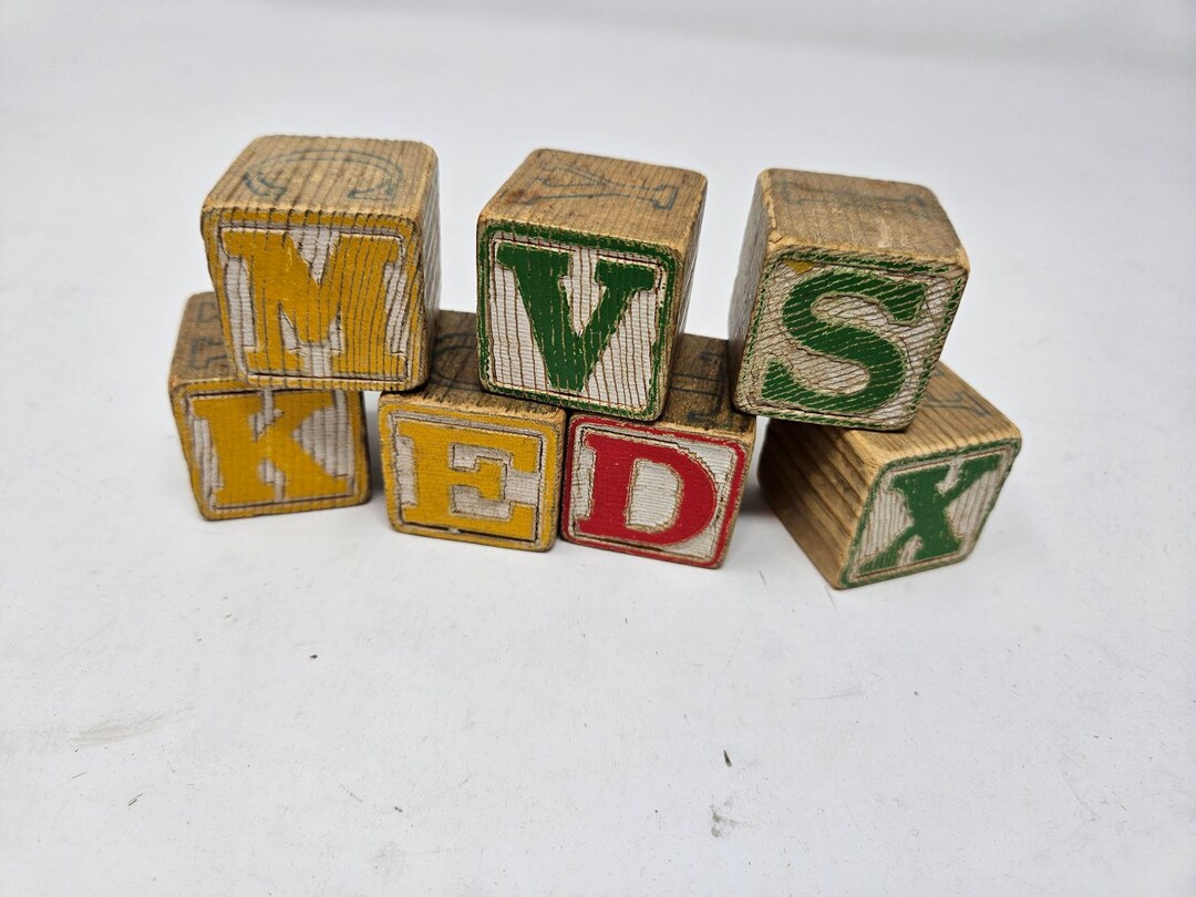 Vintage Old Wooden Toy Alphabet Letter Number Blocks Set of 7, Decor ...