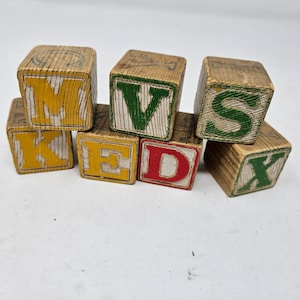Vintage Old Wooden Toy Alphabet Letter Number Blocks Set of 7, Decor ...