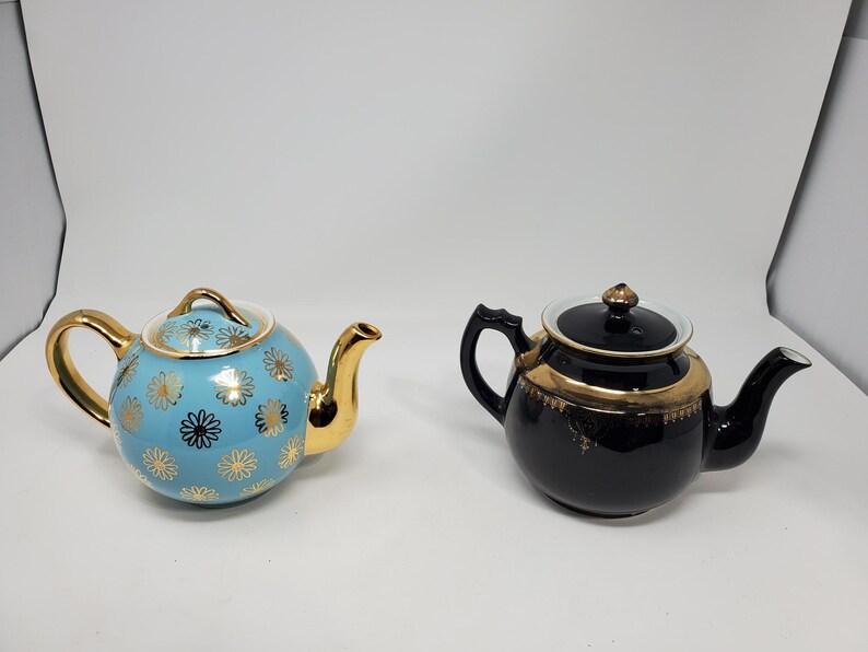 Vintage Hall Teapots Blue With Gold Daisy's 045 GL Black - Etsy
