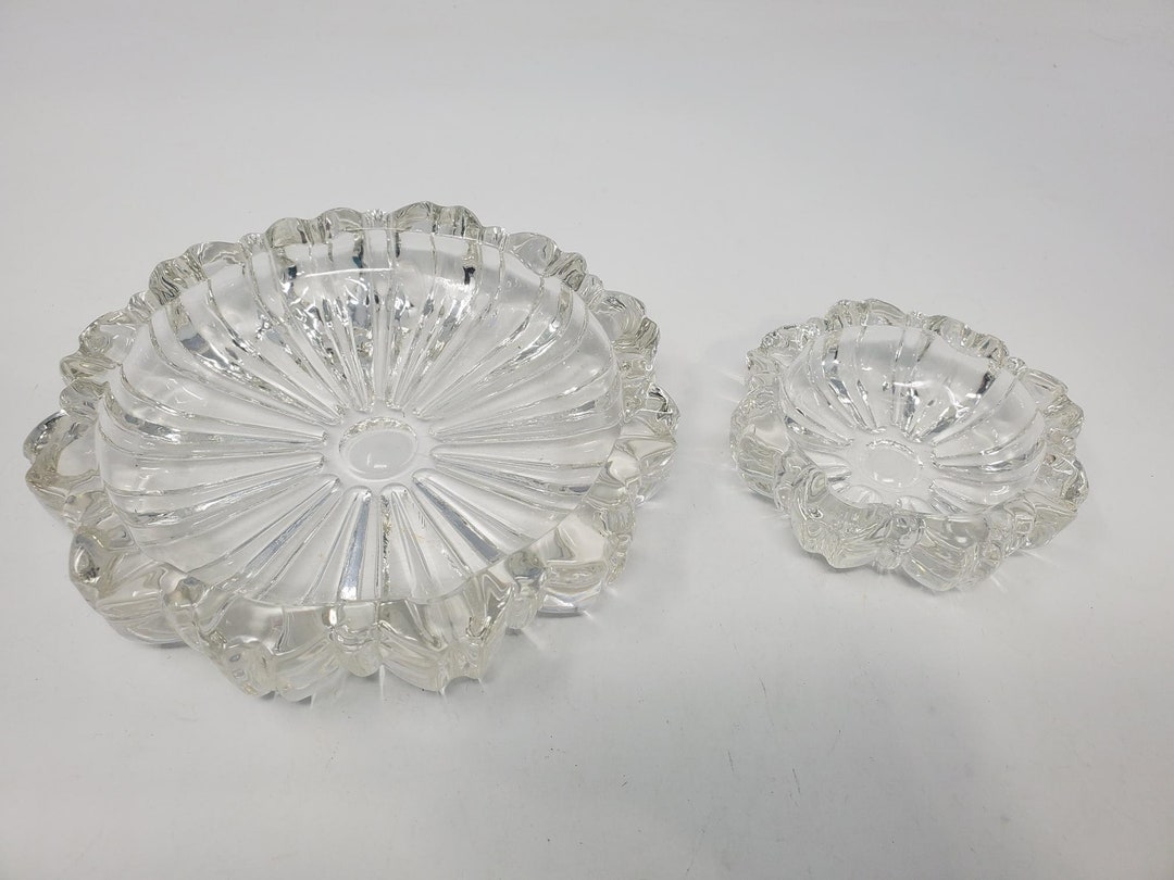 Vintage Hazel Atlas Stacking Clear Glass Round Ashtrays, Mid Century ...