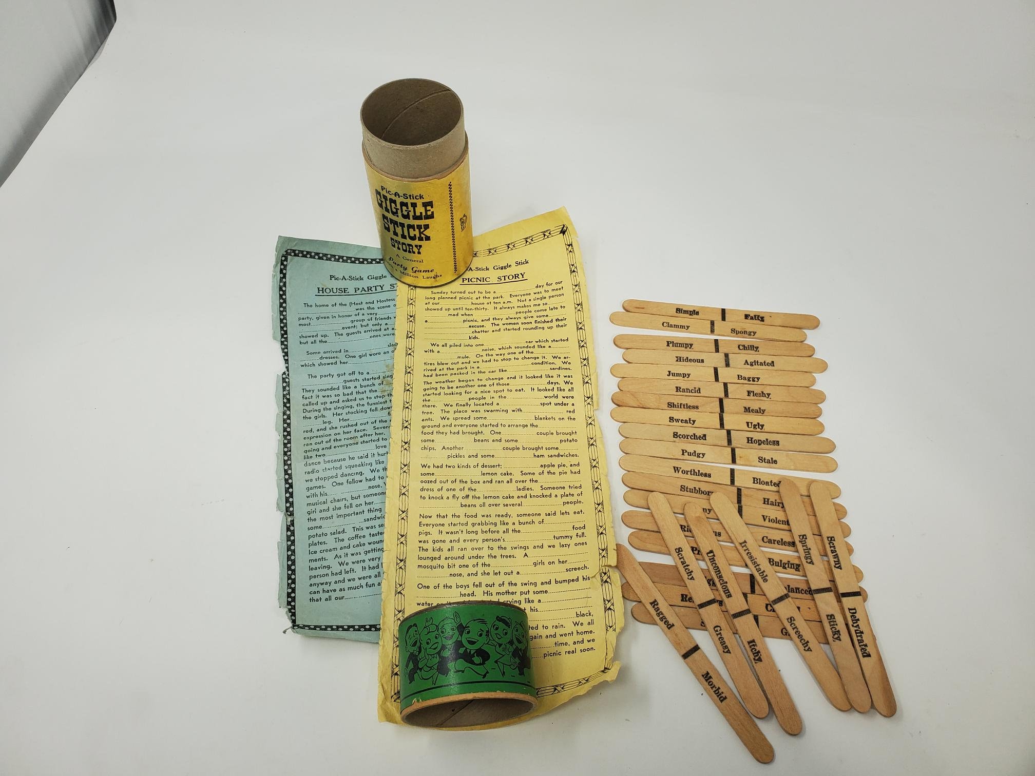 Vintage Pick a-stick Giggle Stick Story Party Game Art Emboss Print Co ...