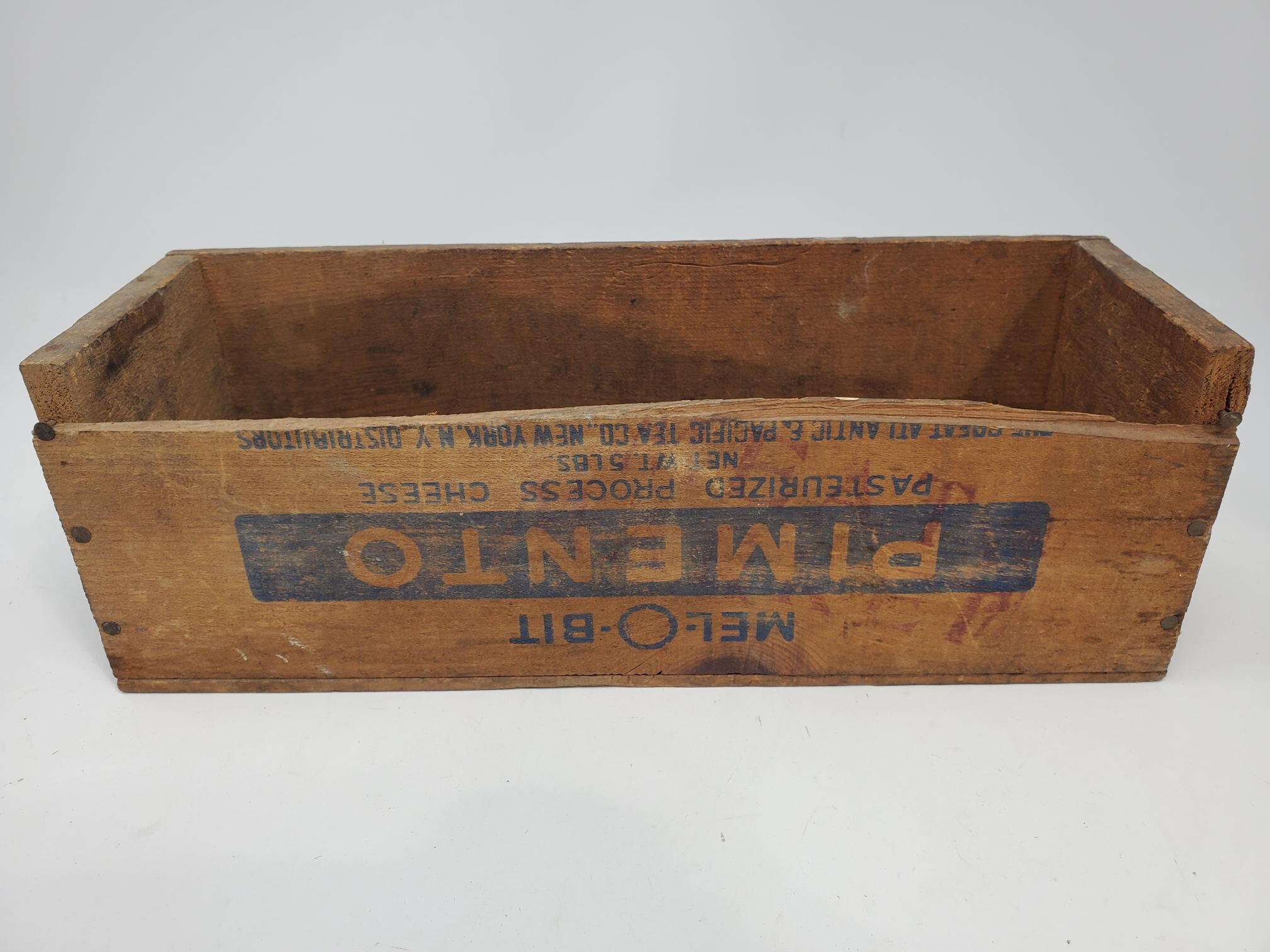 Vintage Old Wooden Cheese Box, Mel-o-bit Pimento Pasteurized Process ...