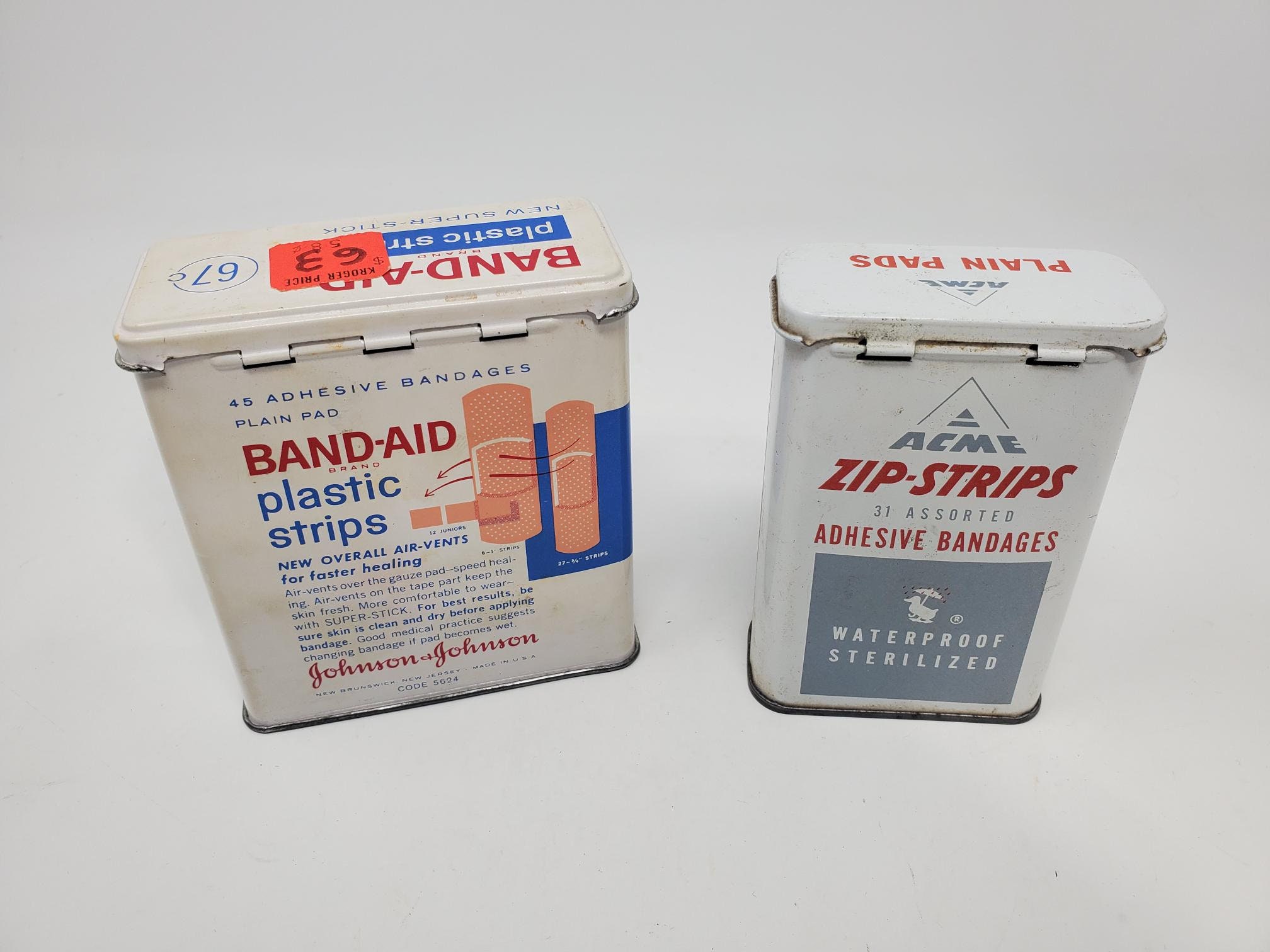 Vintage Band-aid Metal Container, Johnson & Johnson and Acme Zip-strips ...