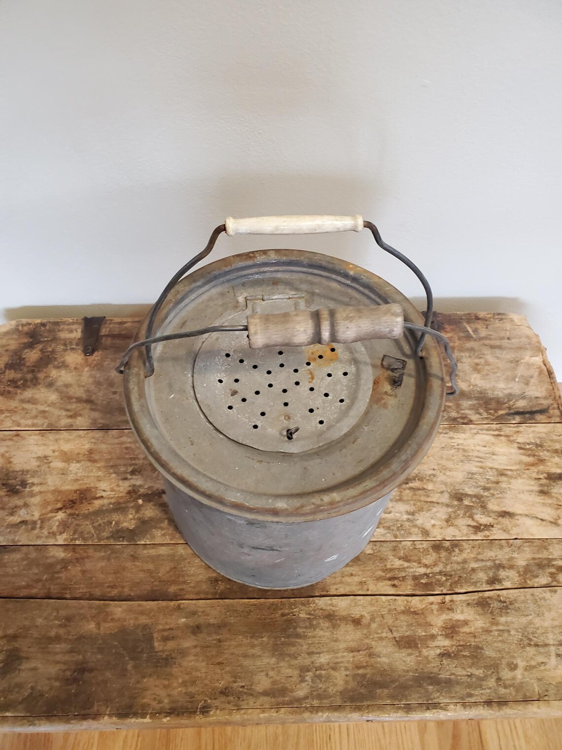 Vintage Old Galvanized Metal 2 Piece Minnow Bucket With Plastic Handle ...