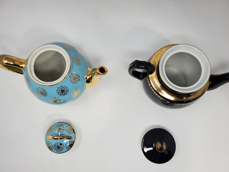 Vintage Hall Teapots Blue With Gold Daisy's 045 GL Black - Etsy