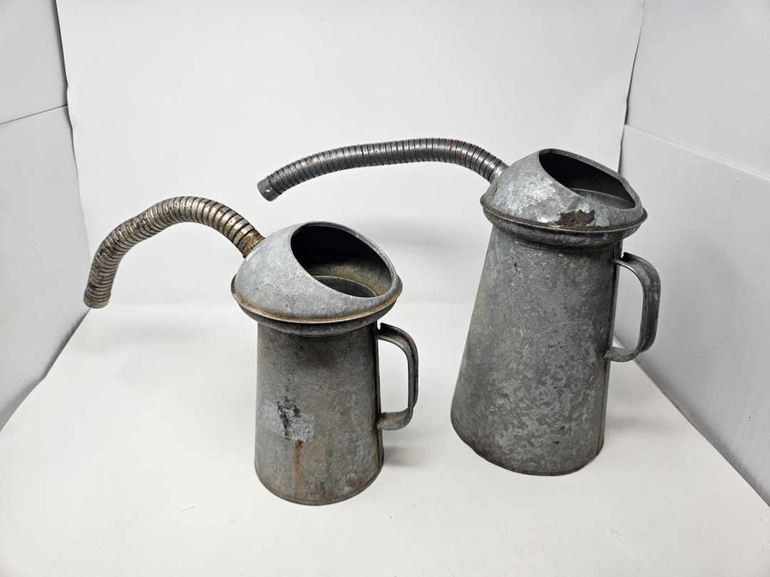 Vintage Old Galvanized Metal Oil Dispensers Flexible Nozzle, Repurpose ...
