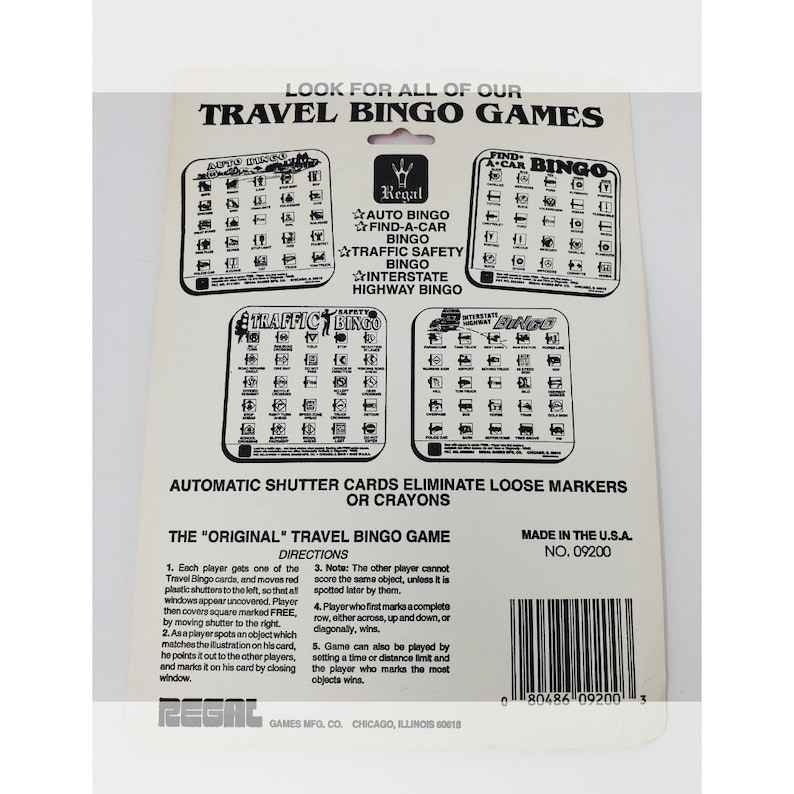 New Vintage Sealed Travel Bingo Cards, Road Trip Games - Etsy