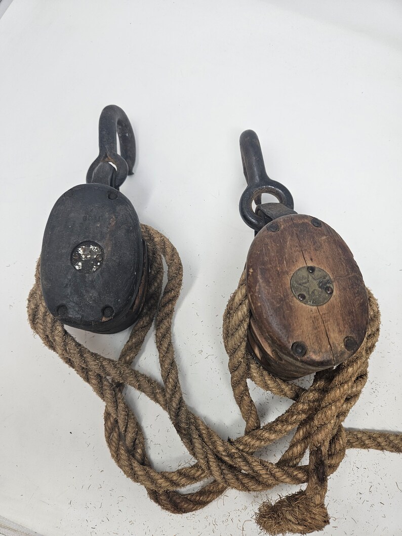 Vintage Wooden Block & Tackle Pulley, Repurpose Décor, Metal Pulley's ...