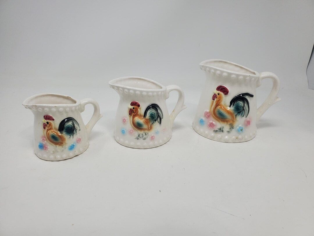 Vintage Colorful Rooster Measuring Cups, Ceramic Rooster, Farmhouse ...
