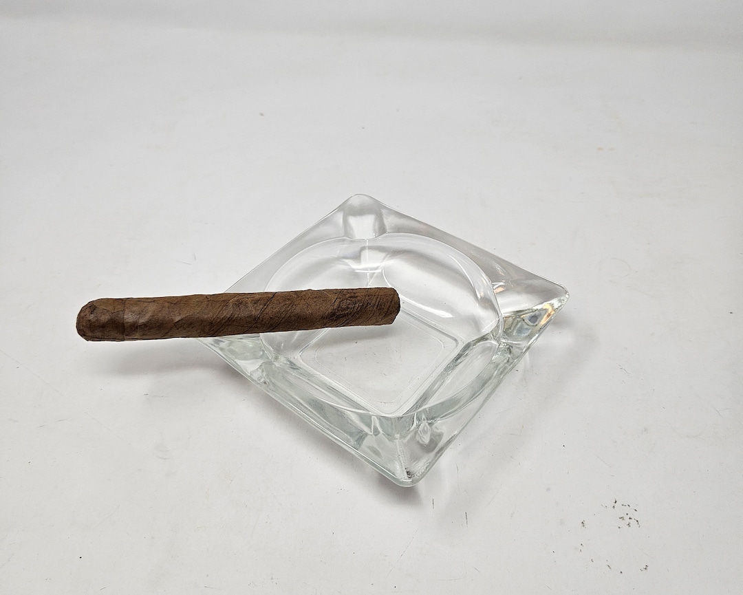 Vintage Mid Century Modern Square Large Thick Clear Glass Ashtray, Bar ...