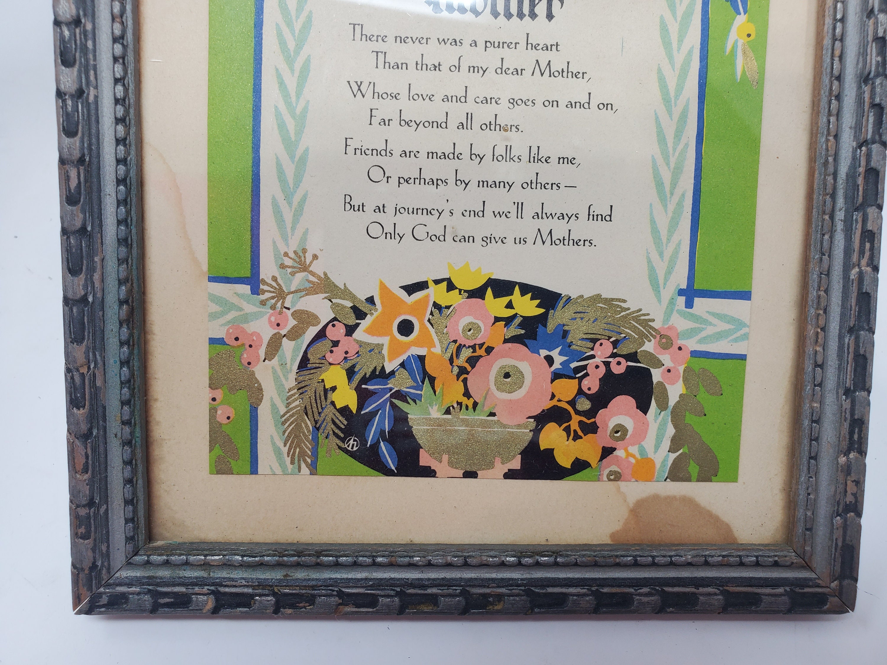 Vintage 1920s Framed Mother's Poem, Mother's Artwork, Mother Poem ...