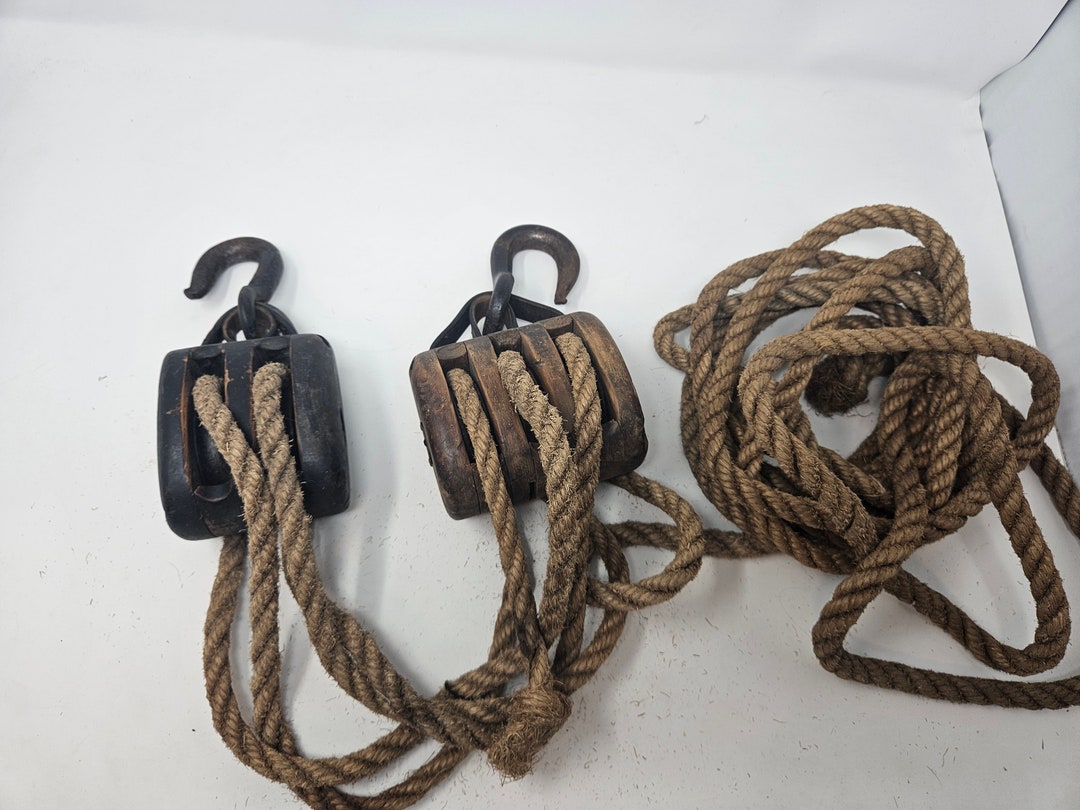 Vintage Wooden Block & Tackle Pulley, Repurpose Décor, Metal Pulley's ...
