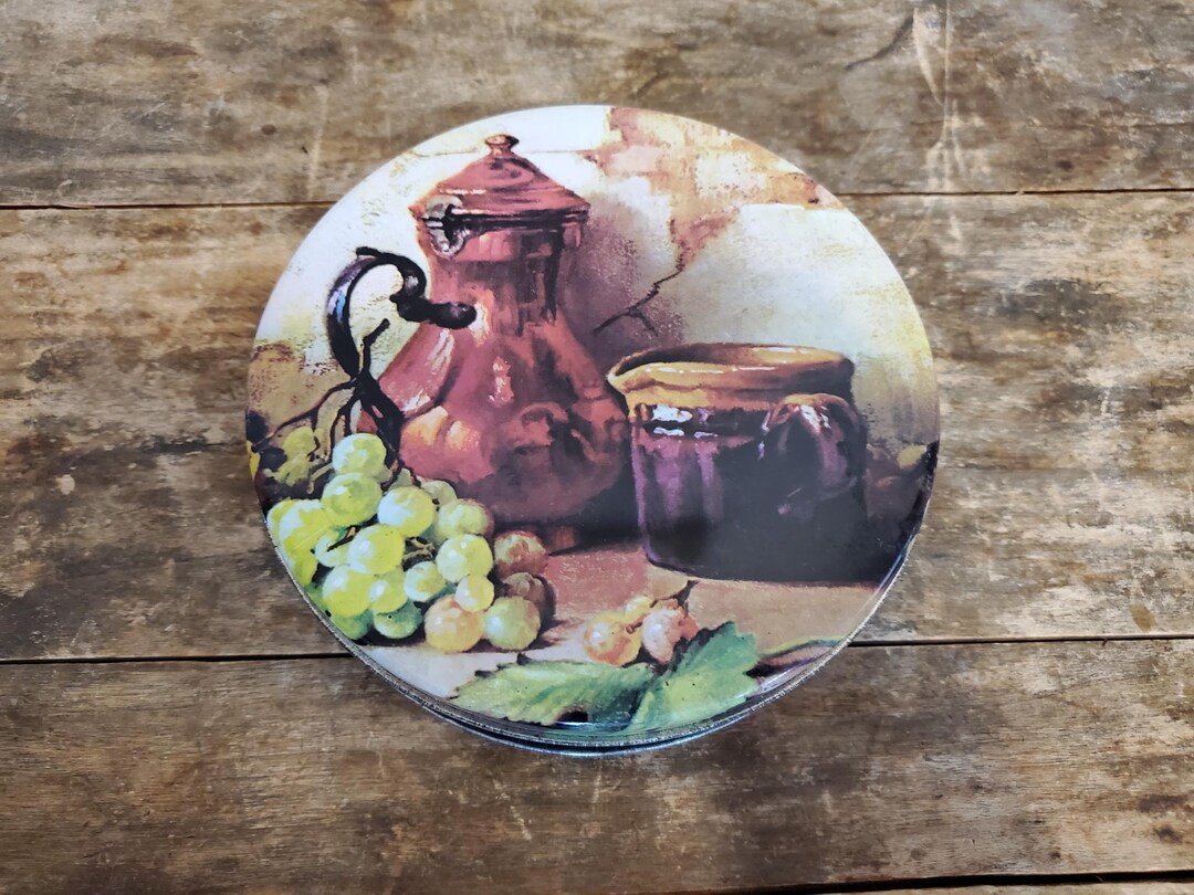 Collectible Vintage Still Life Grapes & Wine Round Tin, Storage ...