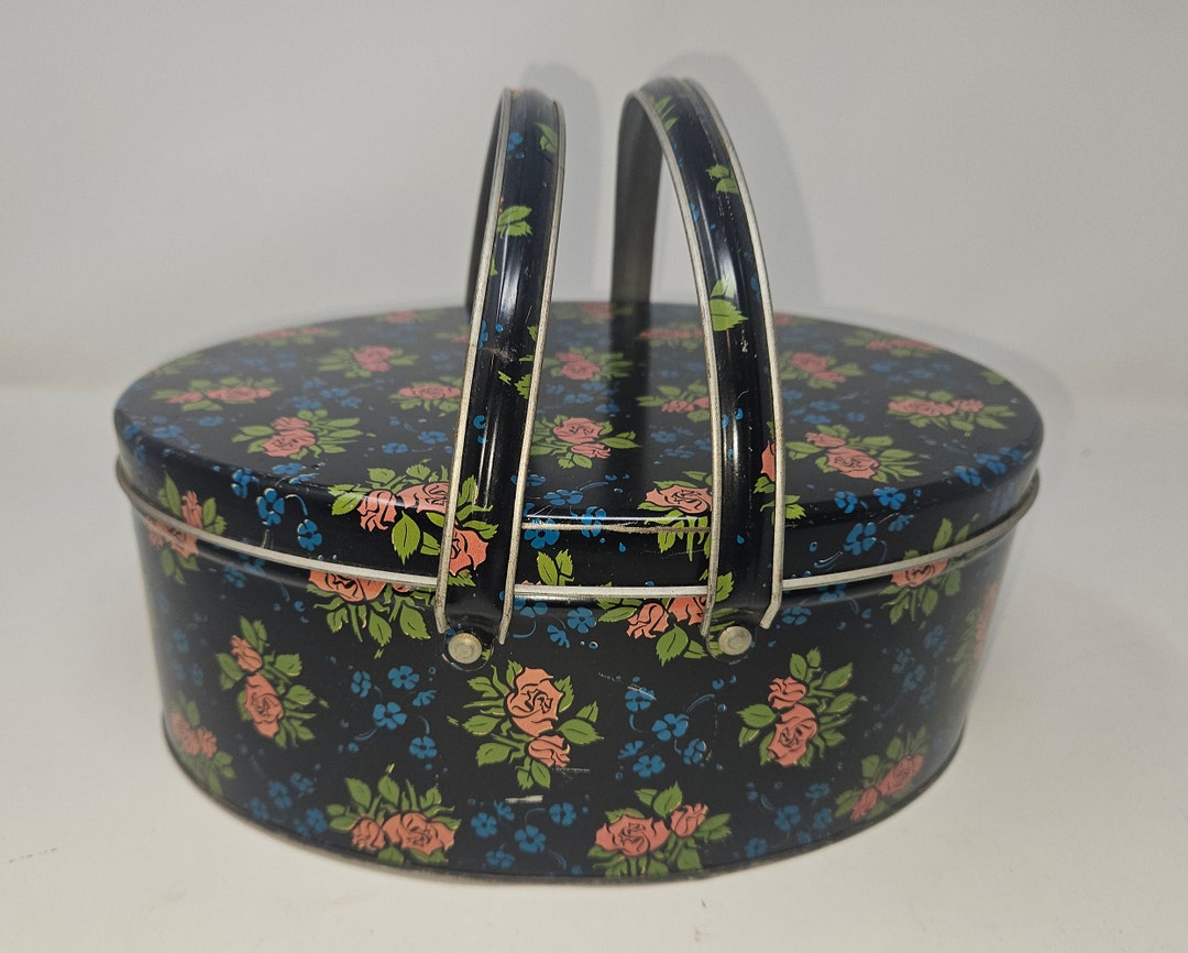 Vintage Dutch Maid Double Handle Oval Rose Flower Tin Container, Rose ...