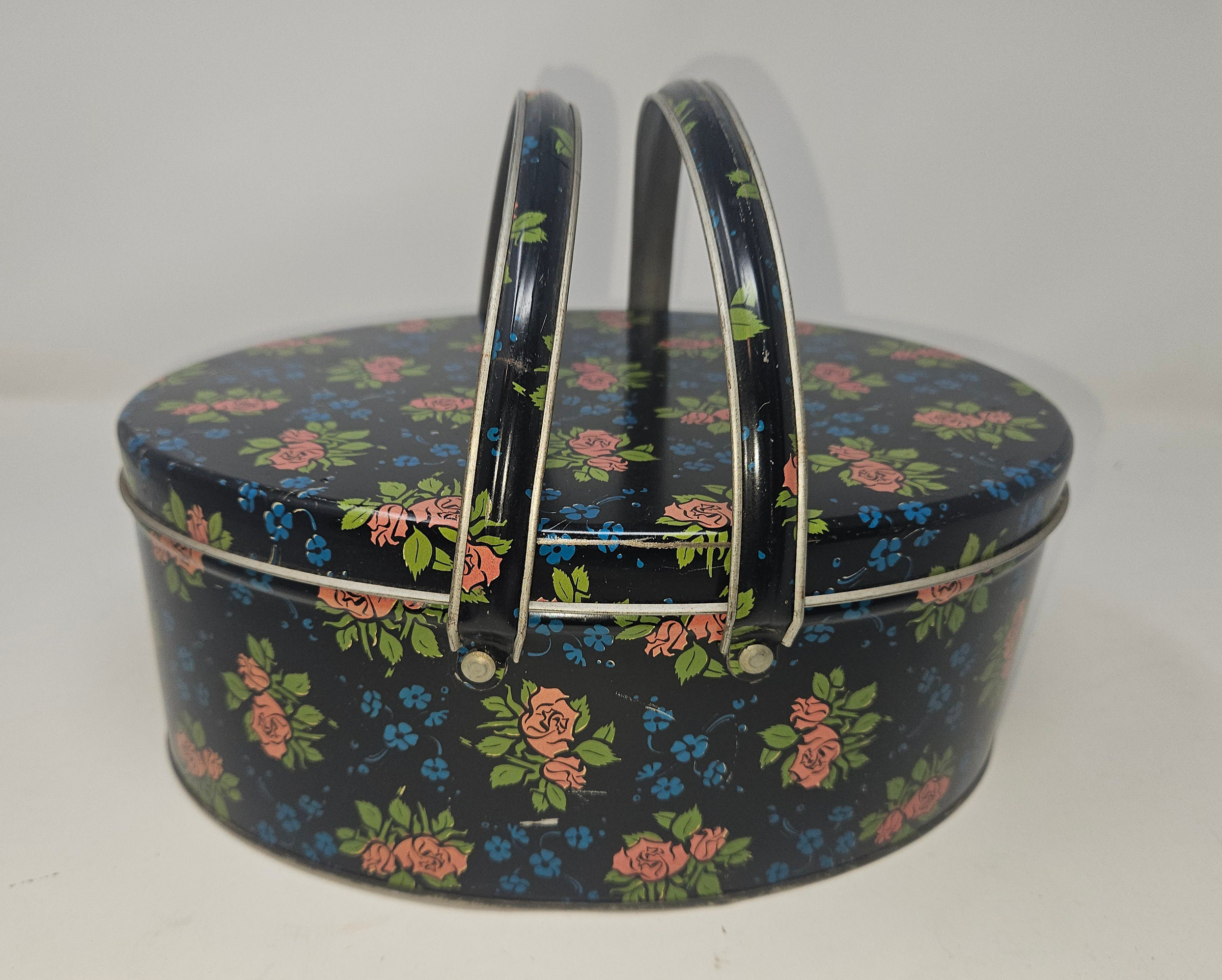 Vintage Dutch Maid Double Handle Oval Rose Flower Tin Container, Rose ...