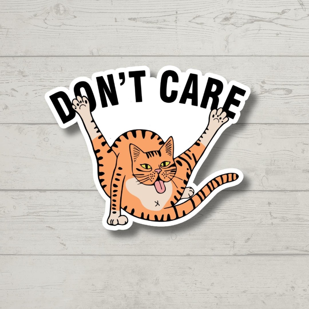 Don't Care, Funny Cat Sticker for Laptop, Water Bottle, Kindle ...
