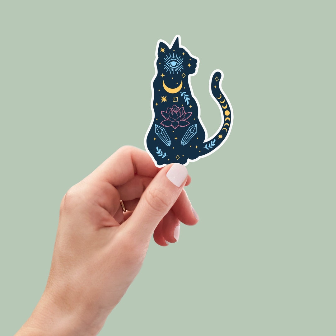 Mystical Cat Sticker, Cat Lover Sticker, Crystals, Tumbler Stickers ...