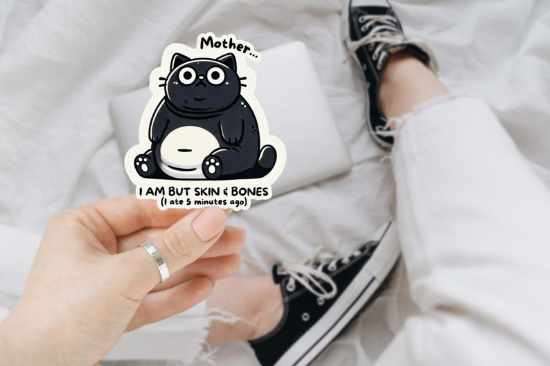 Fat Cat Sticker | Funny Sarcastic Sticker for Laptop, Water Bottle ...