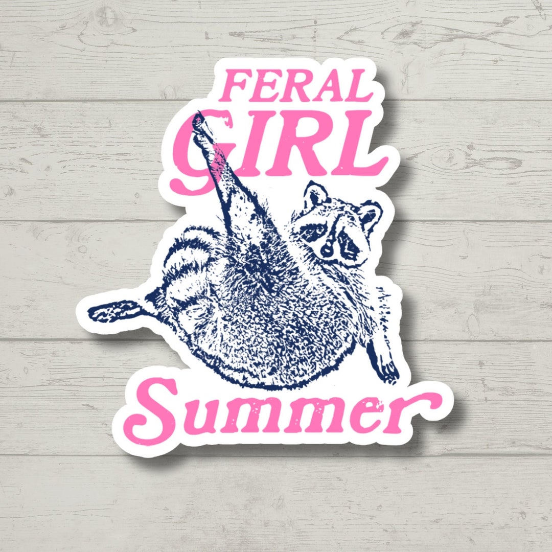 Feral Girl Summer, Funny Raccoon, Sticker for Laptop, Water Bottle ...