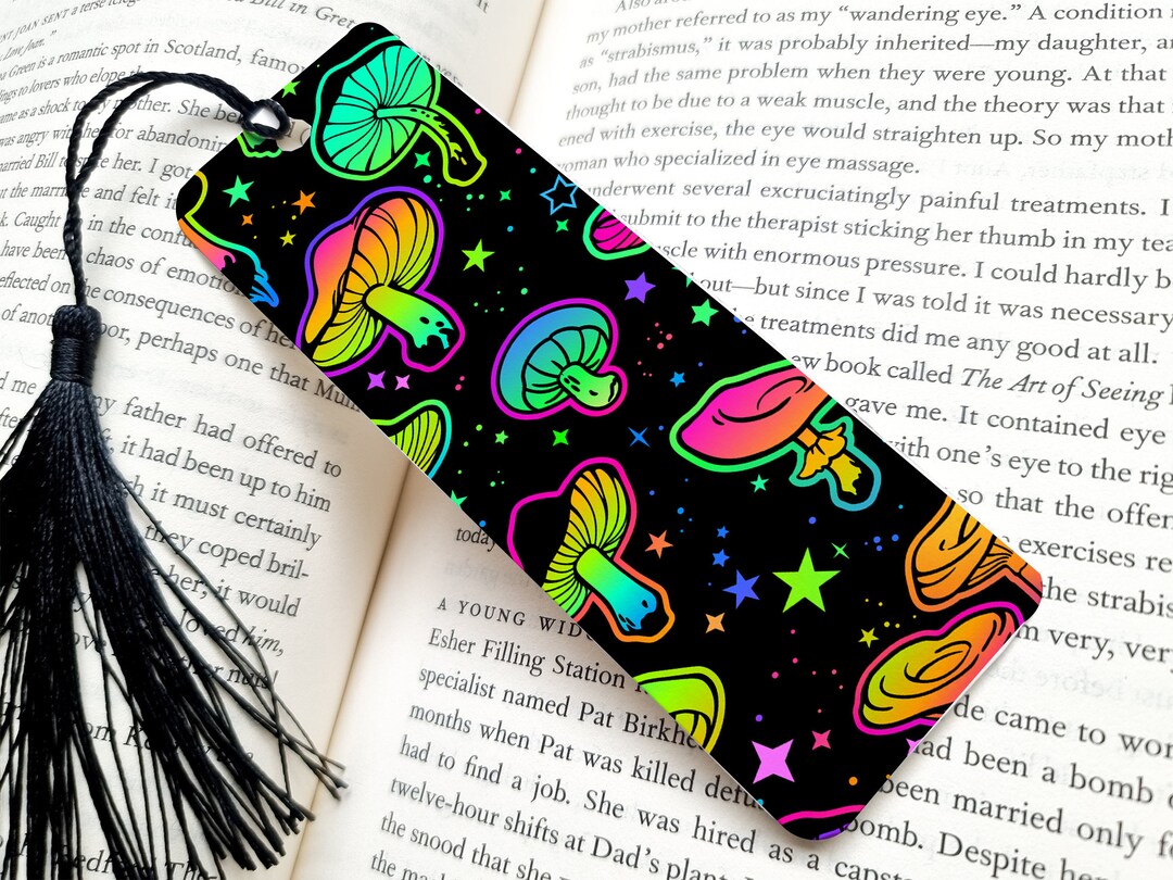 Neon Mushrooms Bookmark, Metal Bookmark, Reading, Book Lover Gift ...
