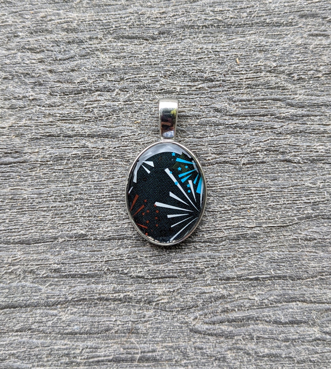 Fireworks Silver Oval Pendant / Necklace / Key Chain - Etsy