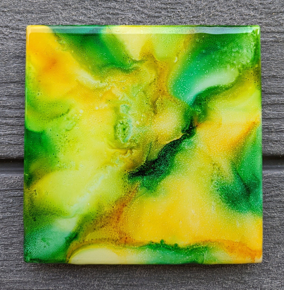 Green & Yellow Flow Individual Ceramic Coaster - Etsy