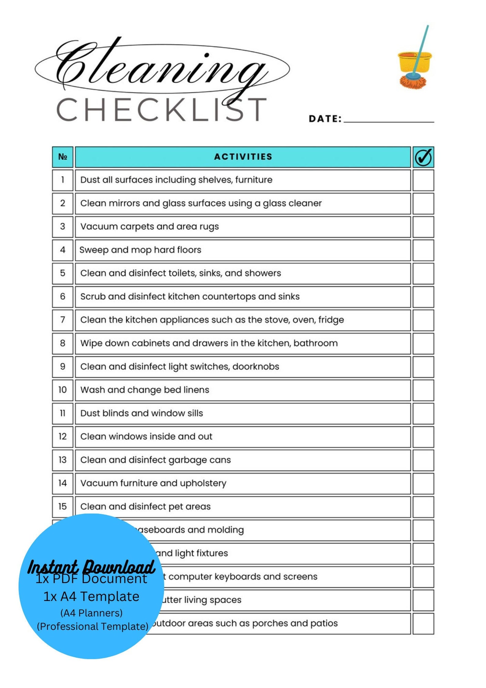 Professional Residential Deep Cleaning Checklist Editable - Etsy