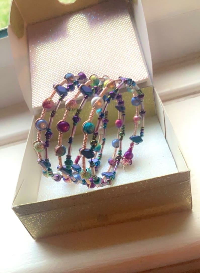 Rose Gold Rainbows Memory Wire Wrapped Bracelet - Etsy