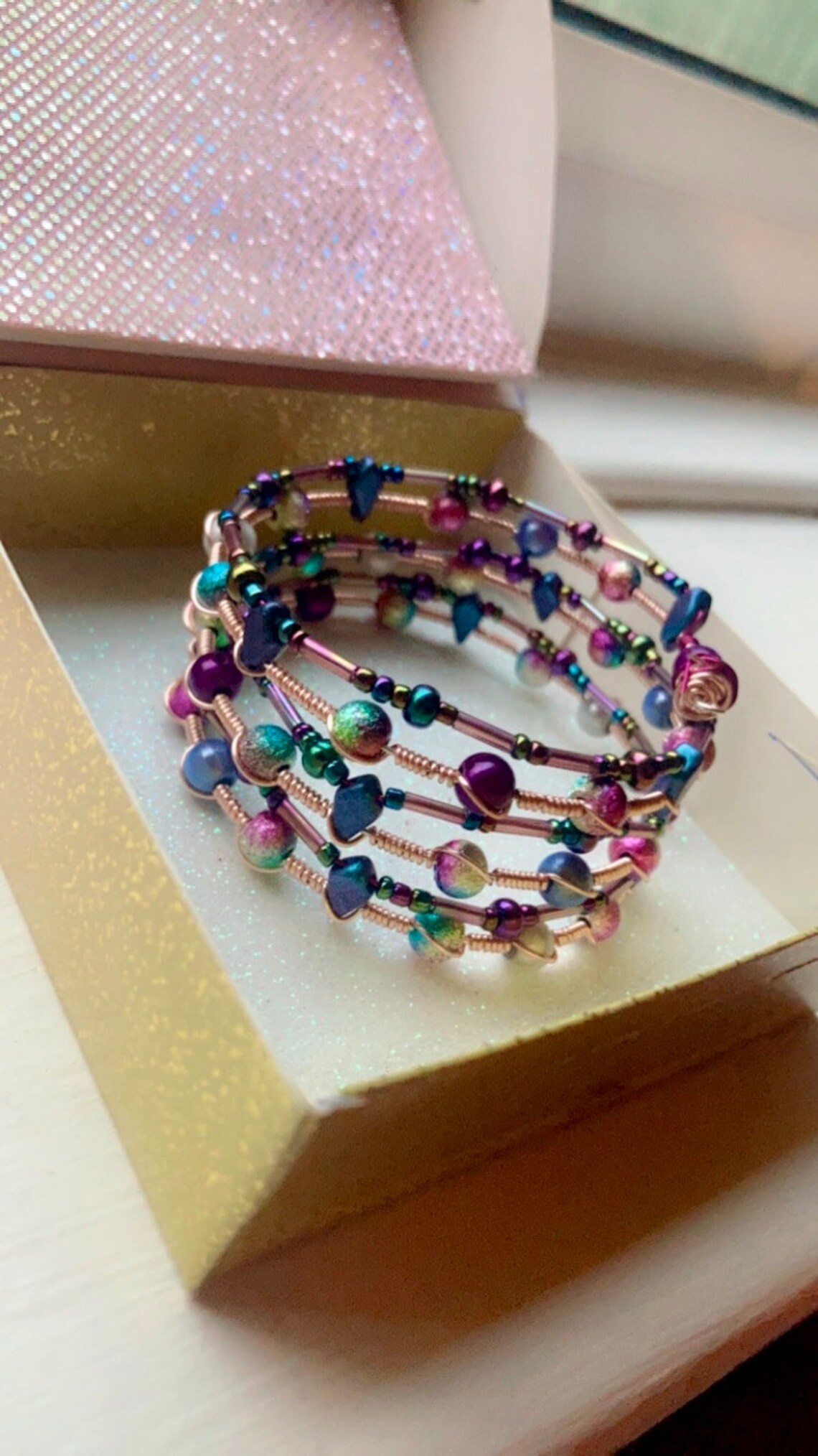 Rose Gold Rainbows Memory Wire Wrapped Bracelet - Etsy