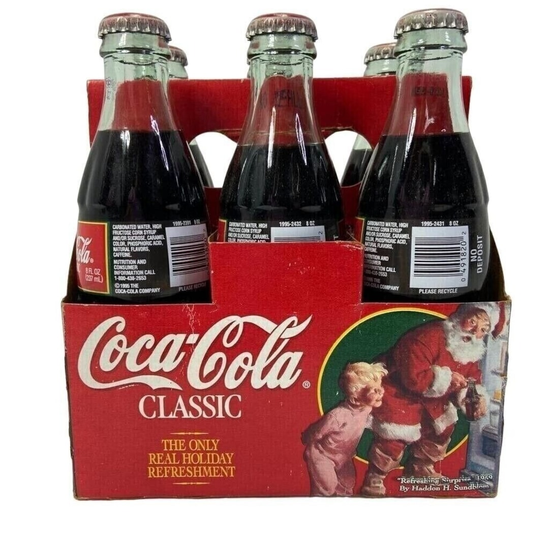 1995 Santa Pack Coca-cola Bottles 6 Pack - Etsy