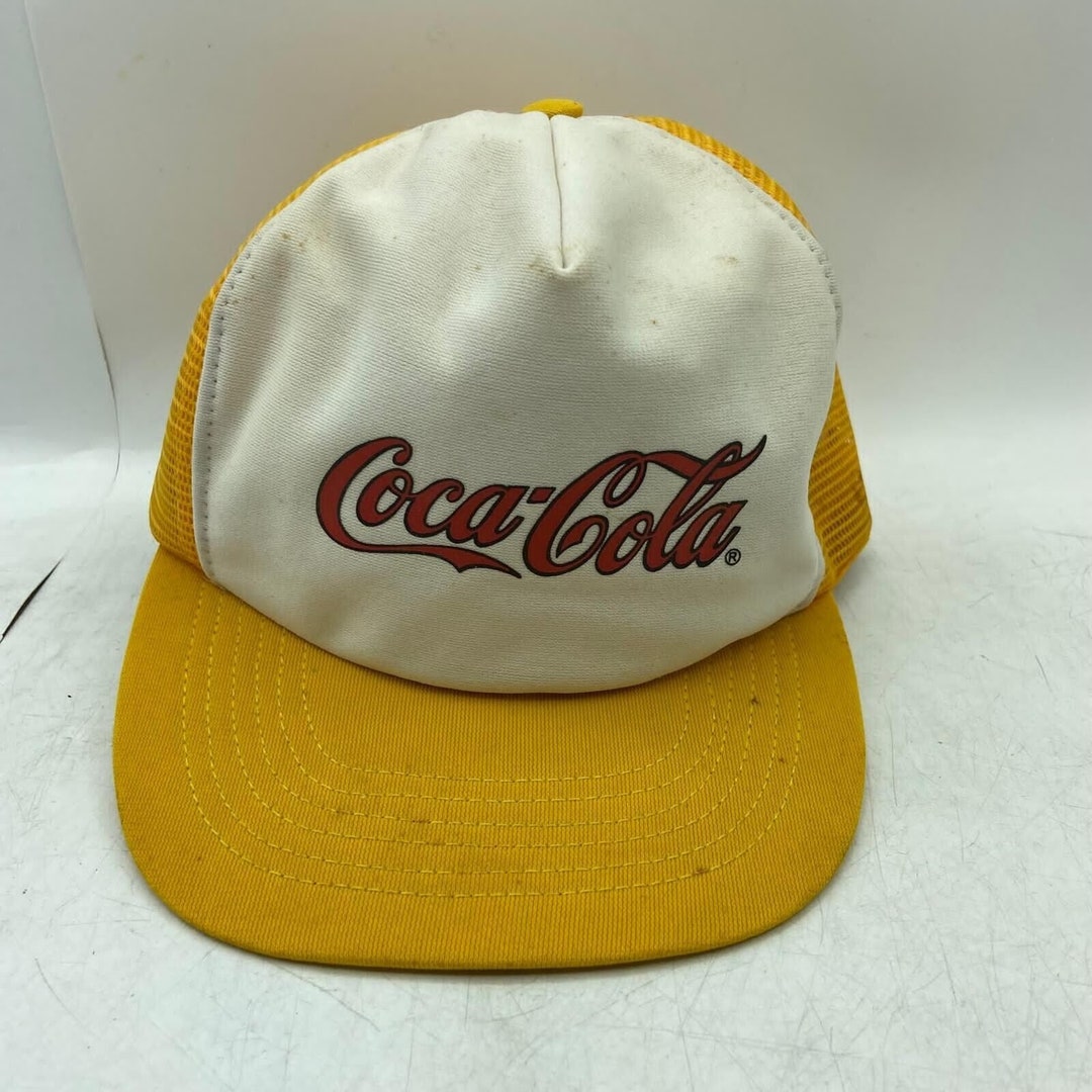 Vintage Coca Cola Hat Snapback Cap Mesh Trucker Yellow USA Made Coke ...