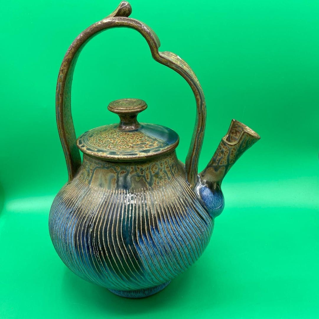 Vintage Art Pottery Teapot Glaze Blue, Gandee. - Etsy