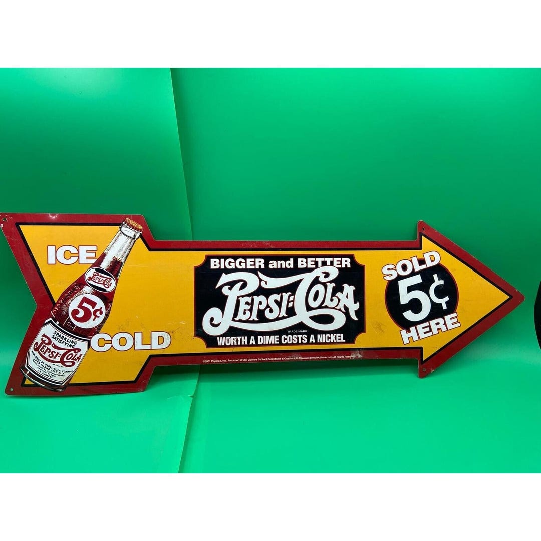 Ice Cold Pepsi-cola Arrow Embossed Tin Metal Sign, Sold Here 5, Pepsi ...