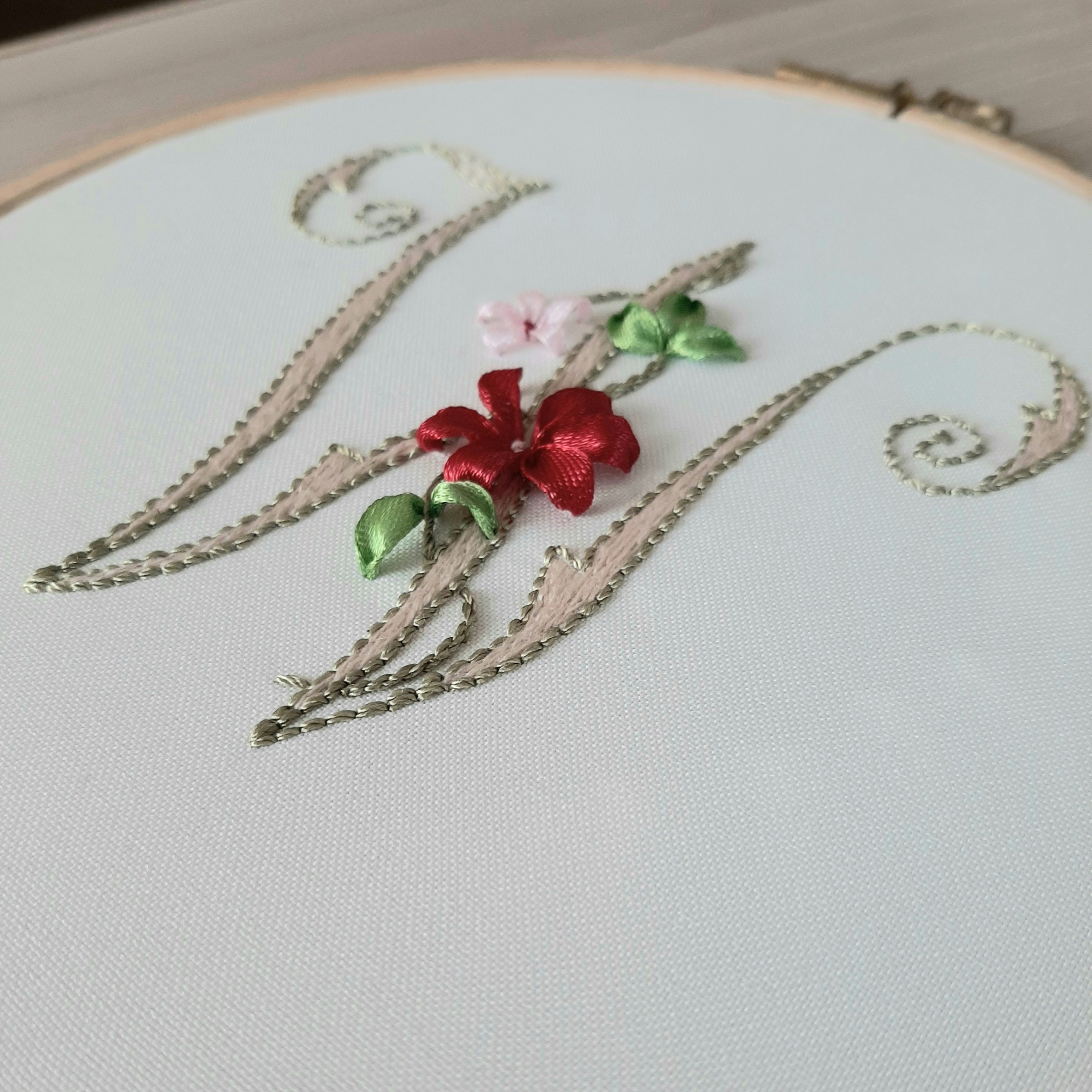 Letter W Pdf Hand Embroidery Beginner Monogram Pattern DIY Ribbon ...