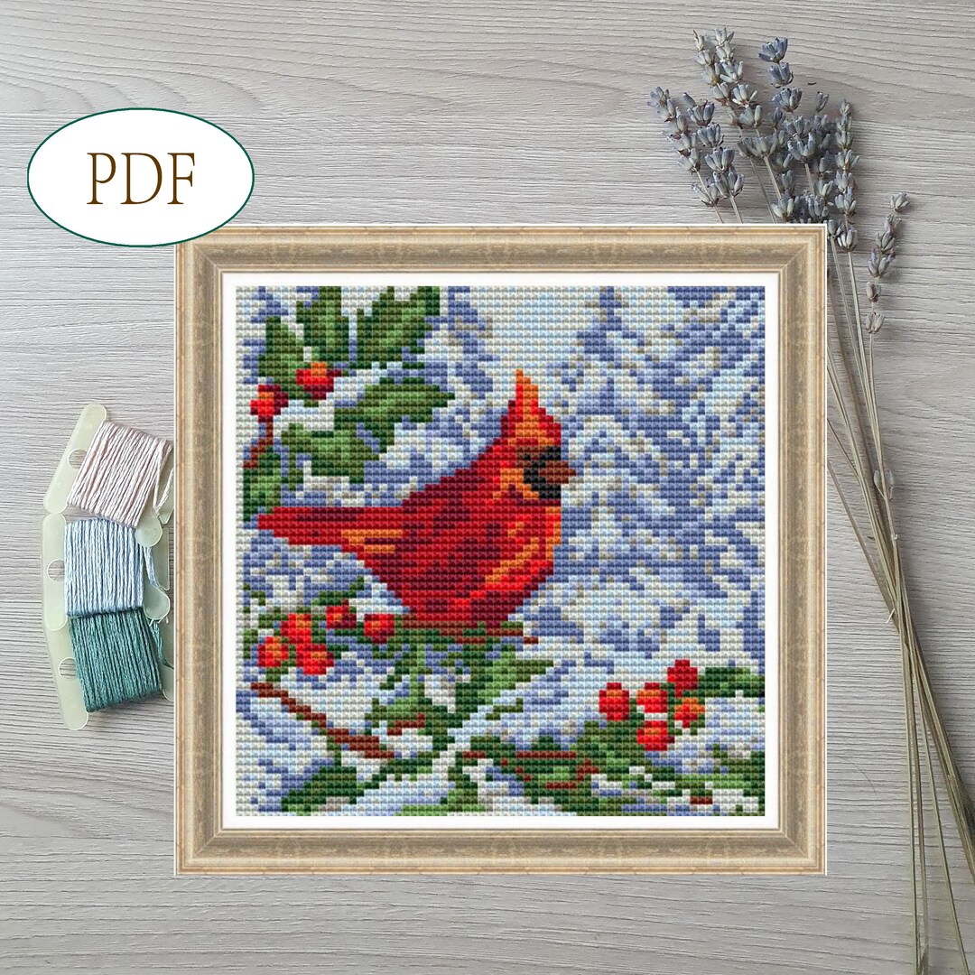 Red Cardinal Cross Stitch Pattern Pdf Easy Embroidery Bird DIY, Small ...
