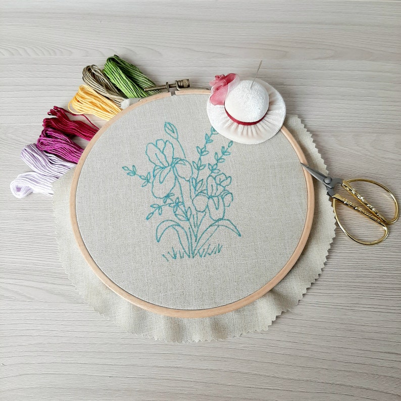 Irises Hand Embroidery, Spring Flowers Pattern DIY, Botanical ...