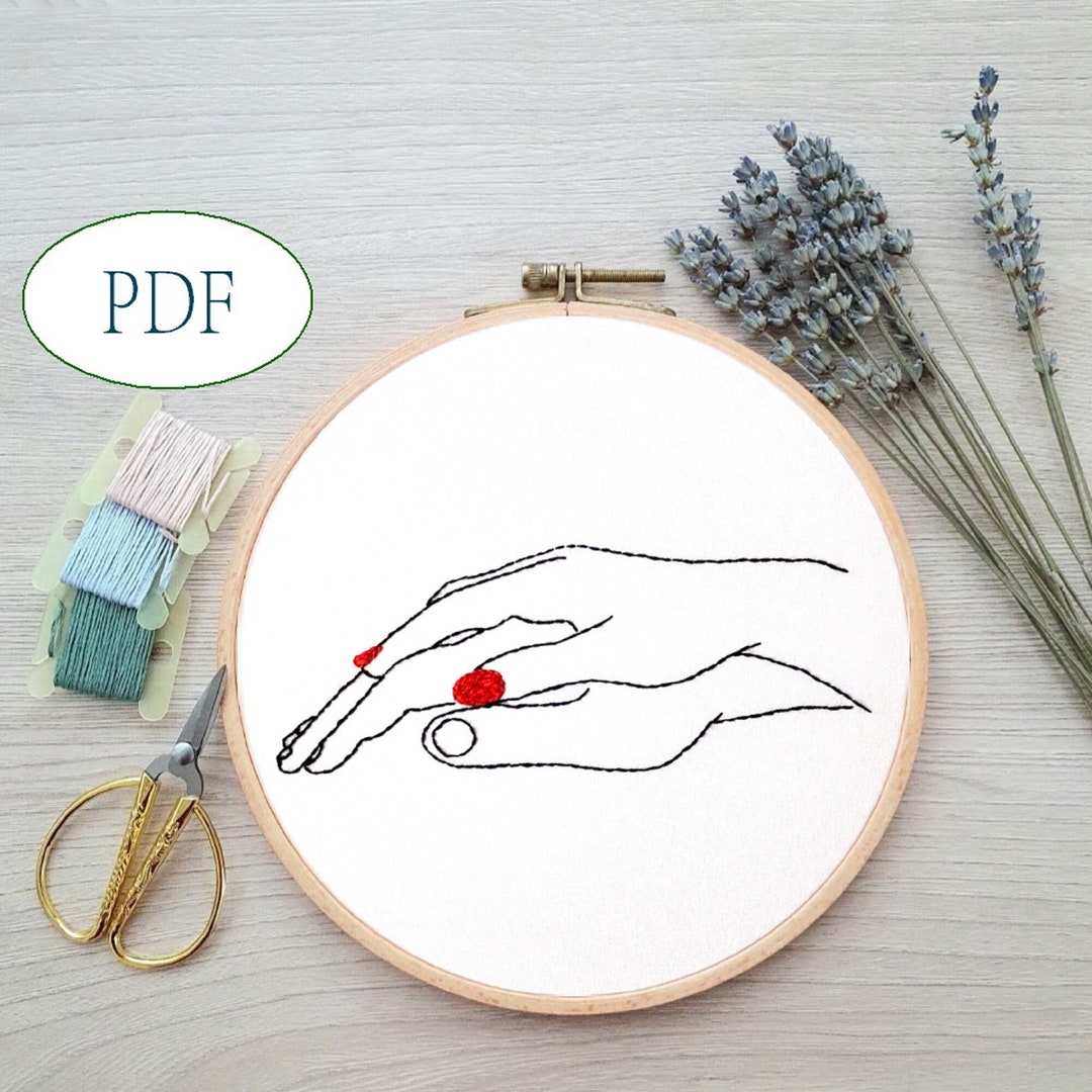 One Line Hand Embroidery of Women's Hand and Men's Hand, Silhouette ...