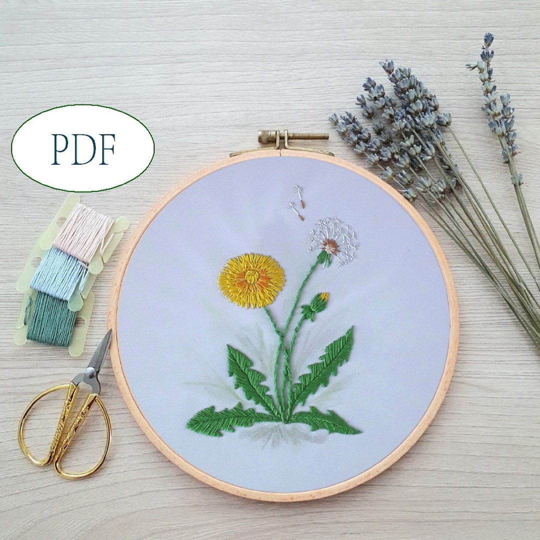 Dandelion Hand Embroidery, Summer Flowers Pattern DIY, Botanical ...