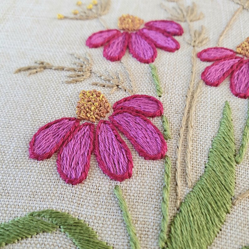 Pink Flowers Hand Embroidery, Spring Floral Pattern DIY, Botanical ...