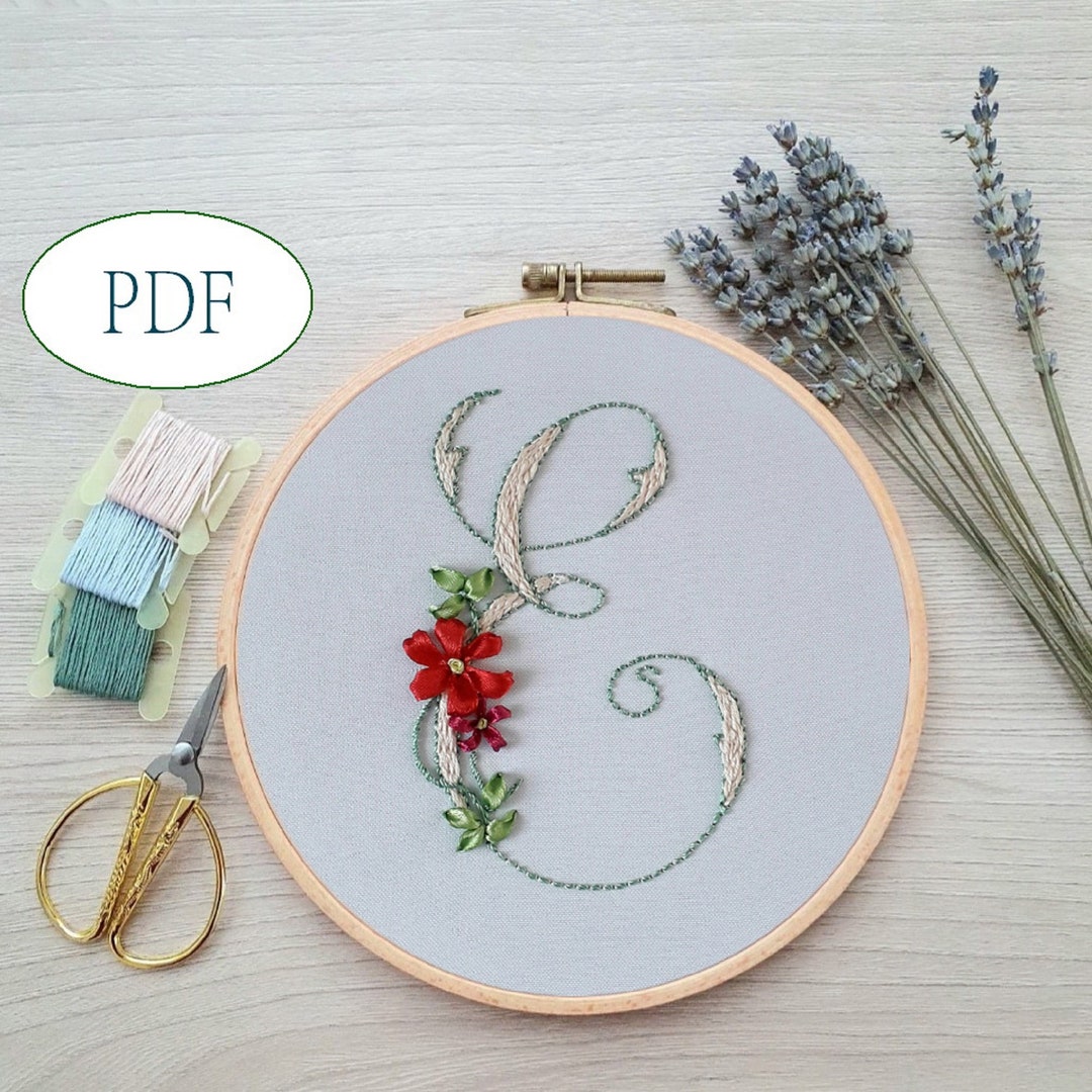 Letter E Pdf Hand Embroidery of Floral Alphabet, Monogram Pattern DIY ...