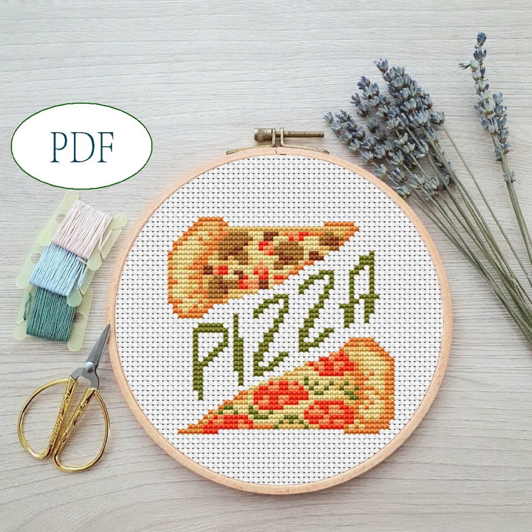 Pizza Cross Stitch Pattern Pdf Easy Food Embroidery DIY, Small Design ...