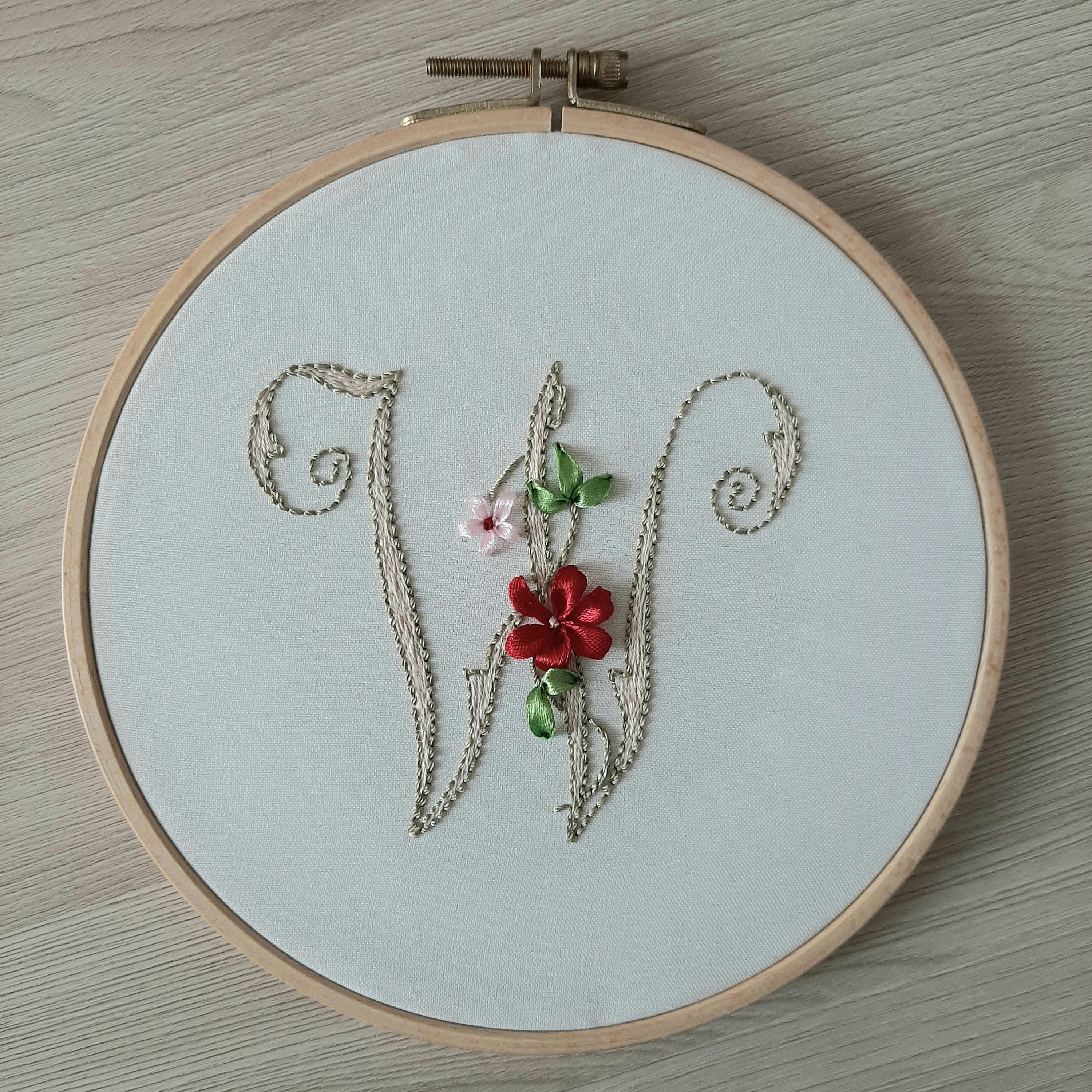 Letter W Pdf Hand Embroidery Beginner Monogram Pattern DIY Ribbon ...