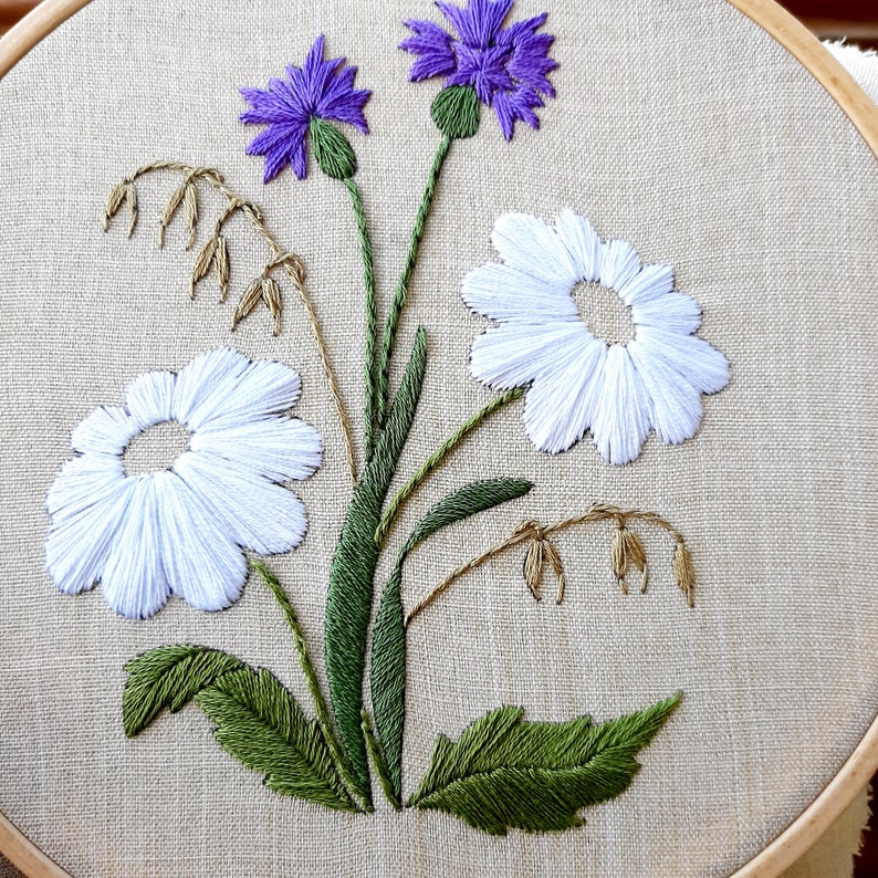Daisy and Cornflower Pdf Hand Embroidery Beginner Botanical Pattern DIY, Chamomile Design - Etsy