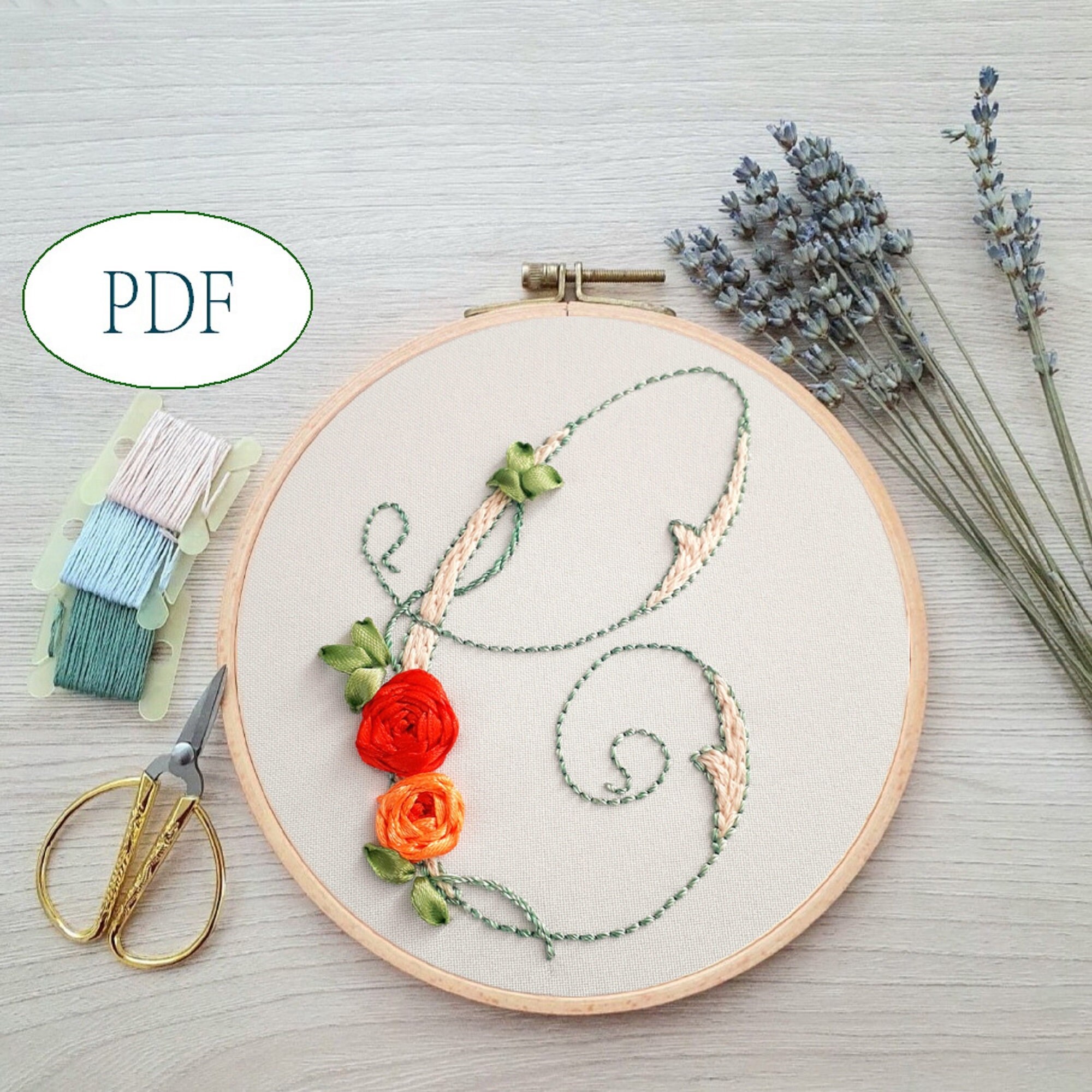 Letter C Pdf Hand Embroidery Beginner Monogram Pattern DIY Ribbon ...