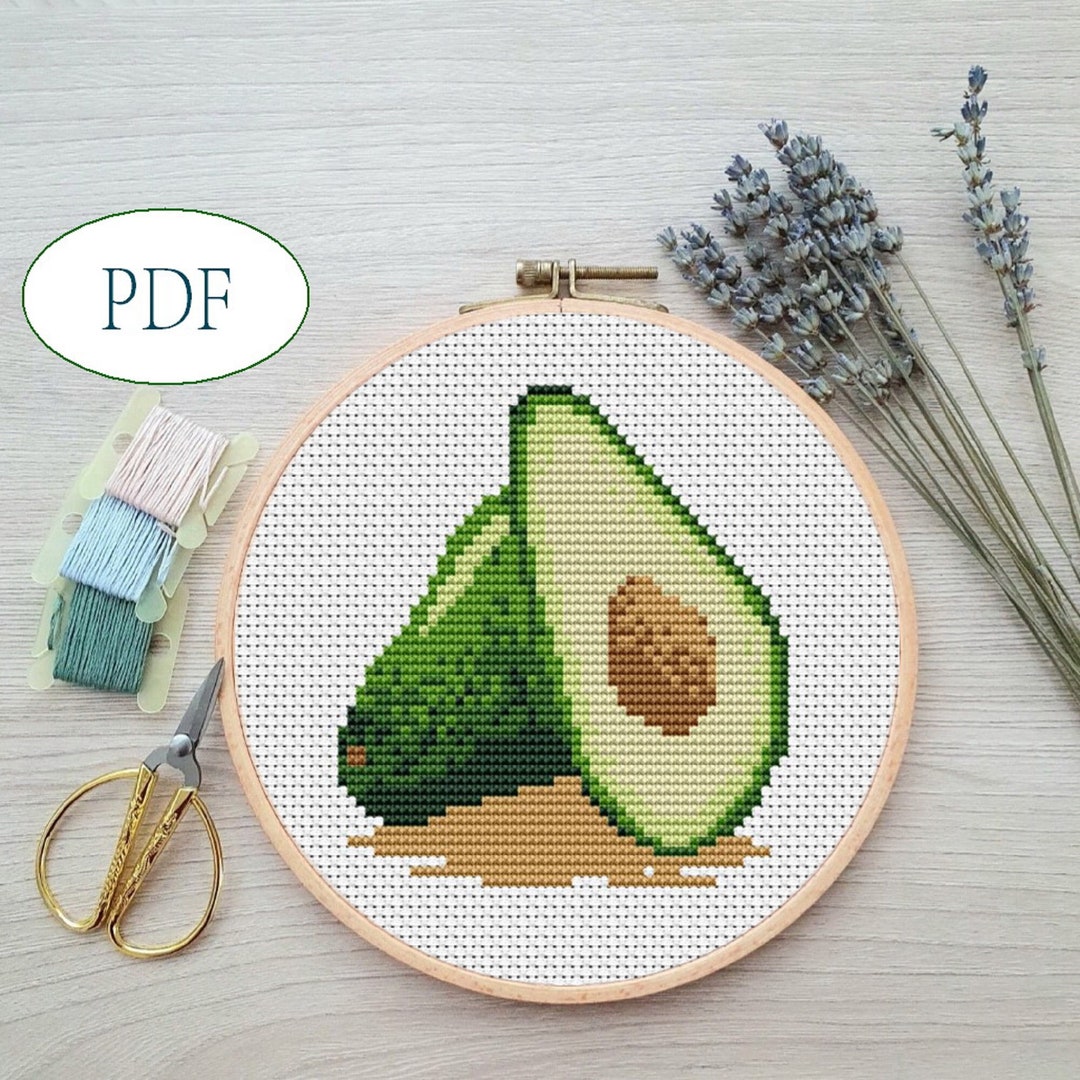 Avocado Cross Stitch Pattern Pdf Easy Food Embroidery DIY, Small Design ...
