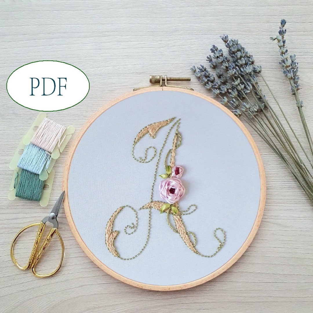 Letter A Pdf Hand Embroidery Beginner Monogram Pattern DIY Ribbon ...